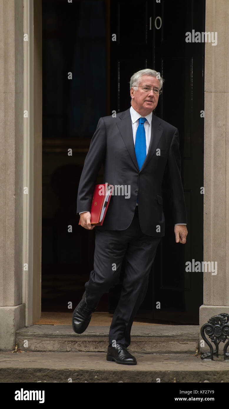 Sir Michael Fallon leaves Downing Street Cabinet Meeting, 24 October ...