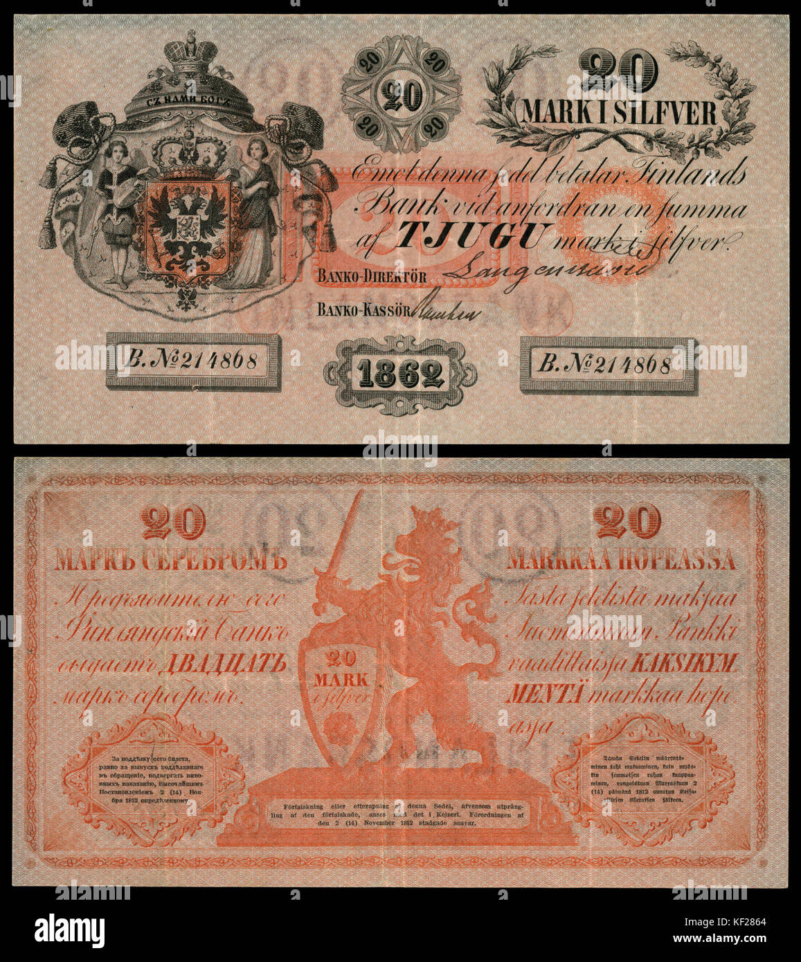 FIN A36b Finlands Bank 20 Markkaa (1862 Stock Photo - Alamy