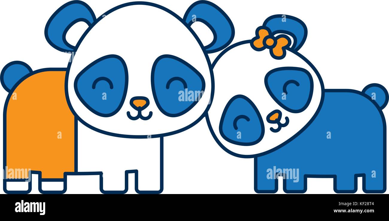 cute couple of panda bear icon over white background vector ...