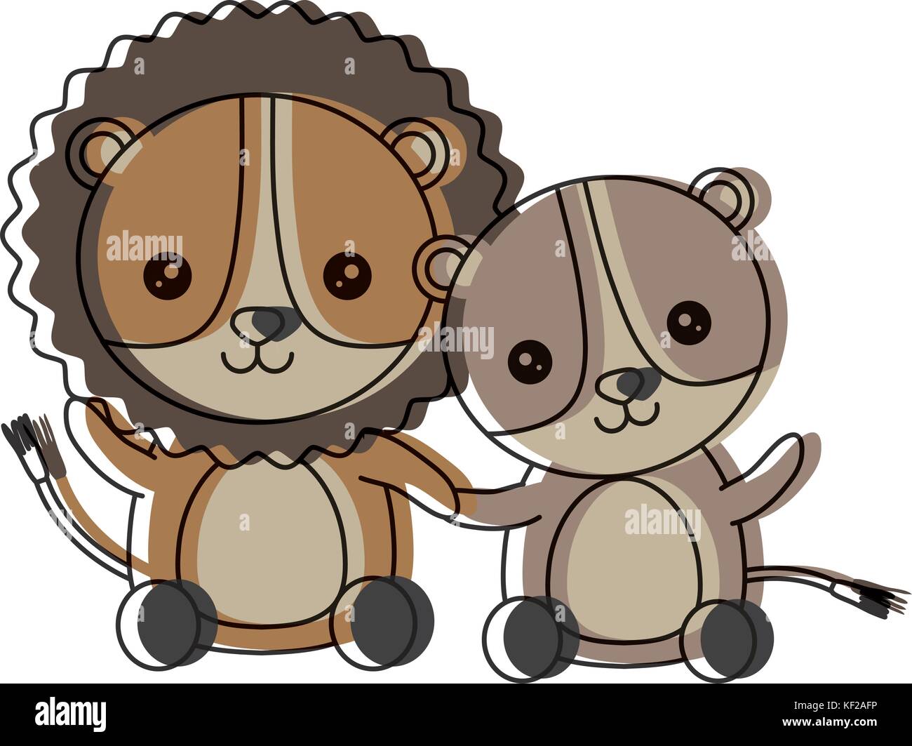 cute couple of lions icon over white background vector illustration ...