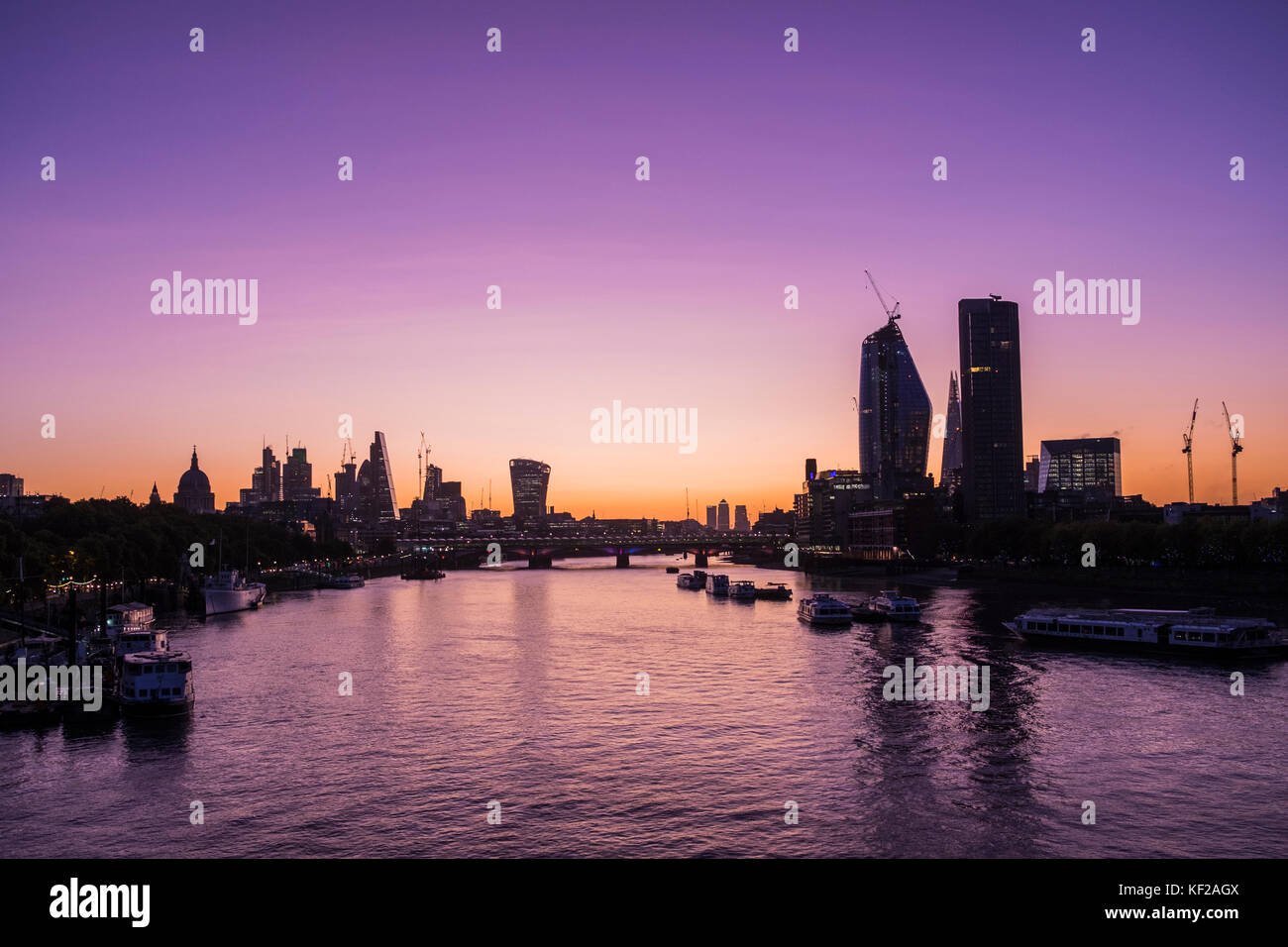 Autumn sunrise over the river Thames & the City of London, England, U.K ...