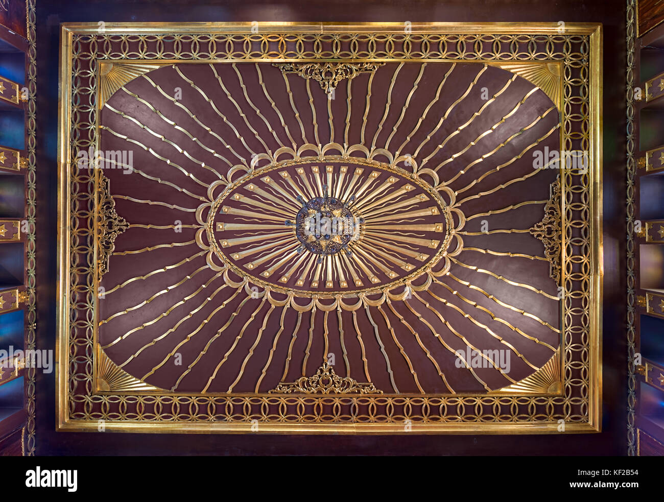 Wooden golden ornate ceiling with design based on sun rays inspired by ...