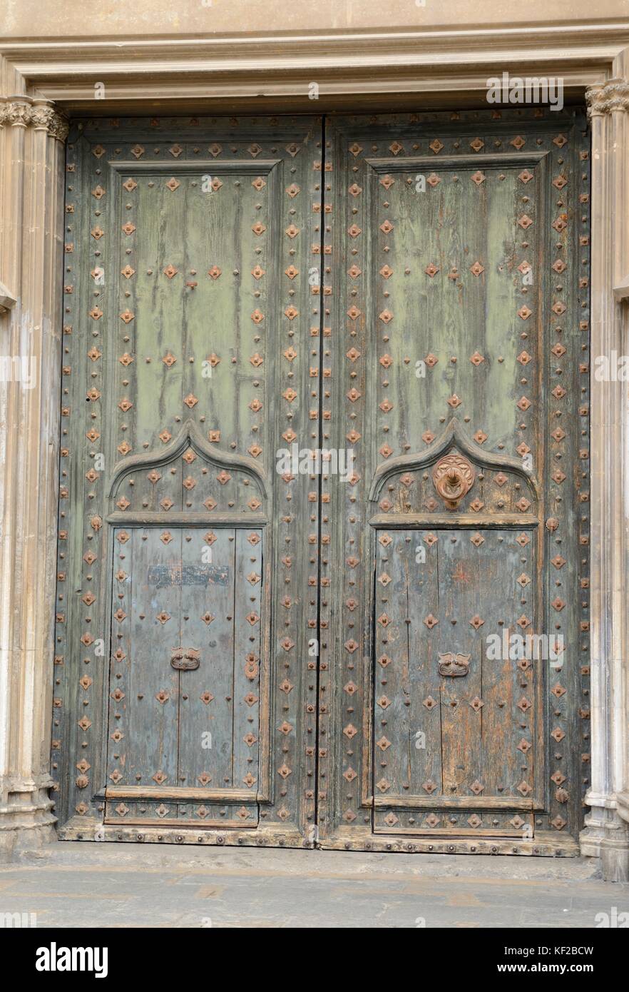 Door of Saint Michael Portico of the cathedral of Girona, Catalonia ...