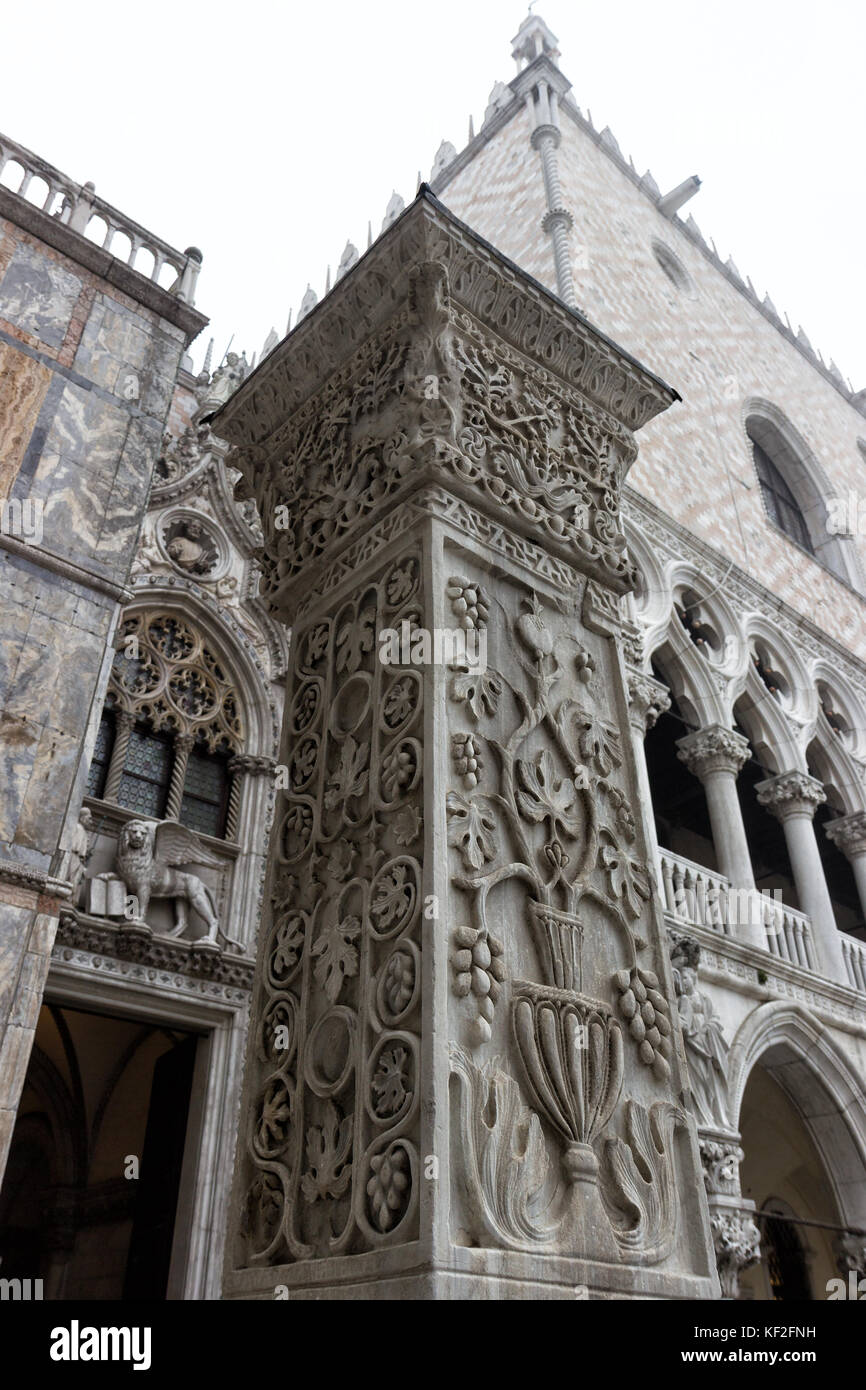Column worked with bas-reliefs and inlays near the entrance of Ducal ...