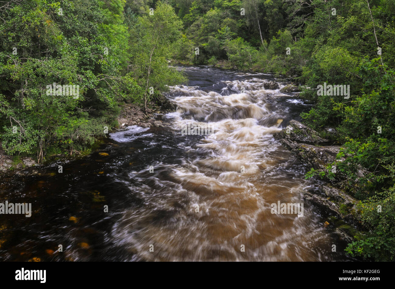 Summer view of the fast flowing rapids in the rocky gorge of the River ...