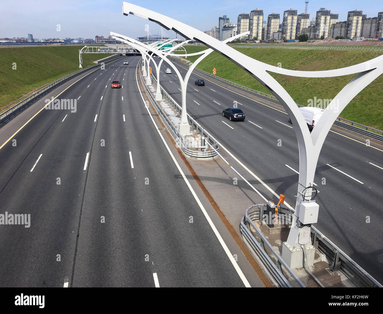 Top view at four lines urban highway of the Western High Speed Diameter ...