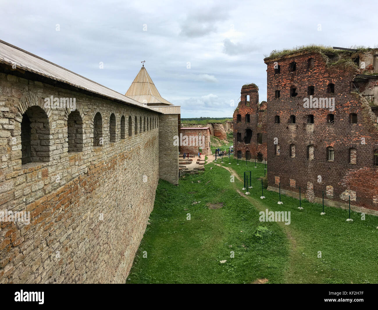SHLISSELBURG, RUSSIA-CIRCA SEP, 2017: Fortress wall with windows and ...