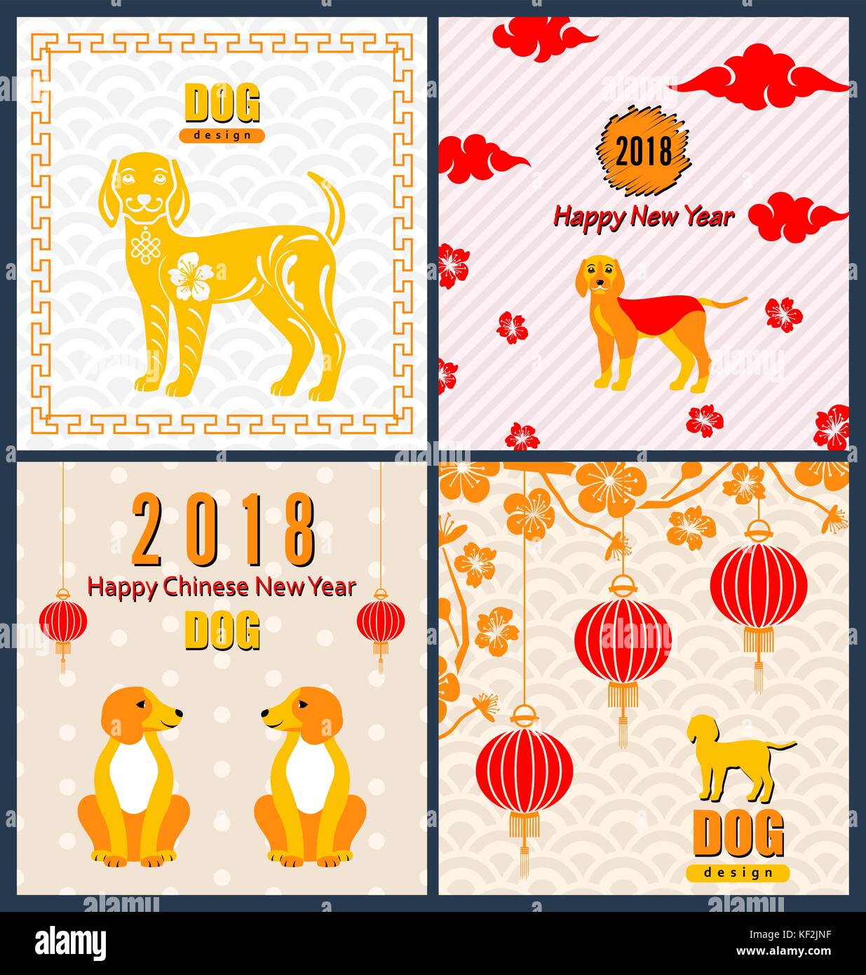 Collection Banners with Chinese New Year Earthen Dog, Blossom Sakura ...