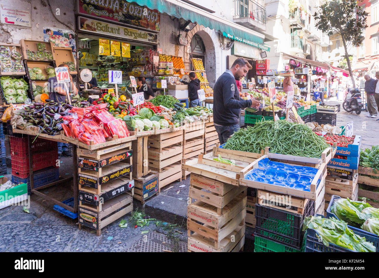 Fruit and vegetable stall, via San Liborio, Naples, Italy Stock Photo ...