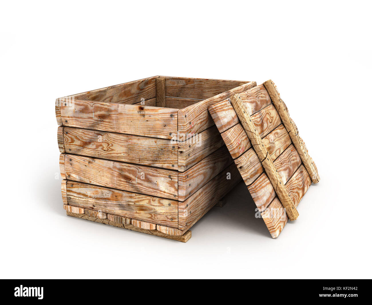 old wooden box isolated on white background Stock Photo - Alamy