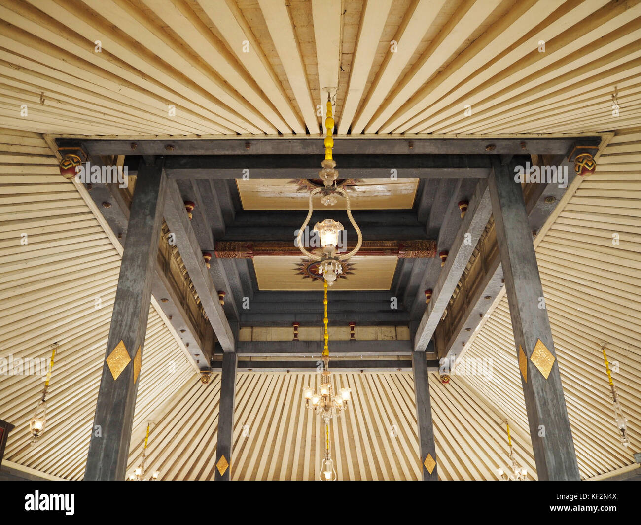Beautiful wooden interior at the Kraton Sultan Palace in Jogjakarta ...