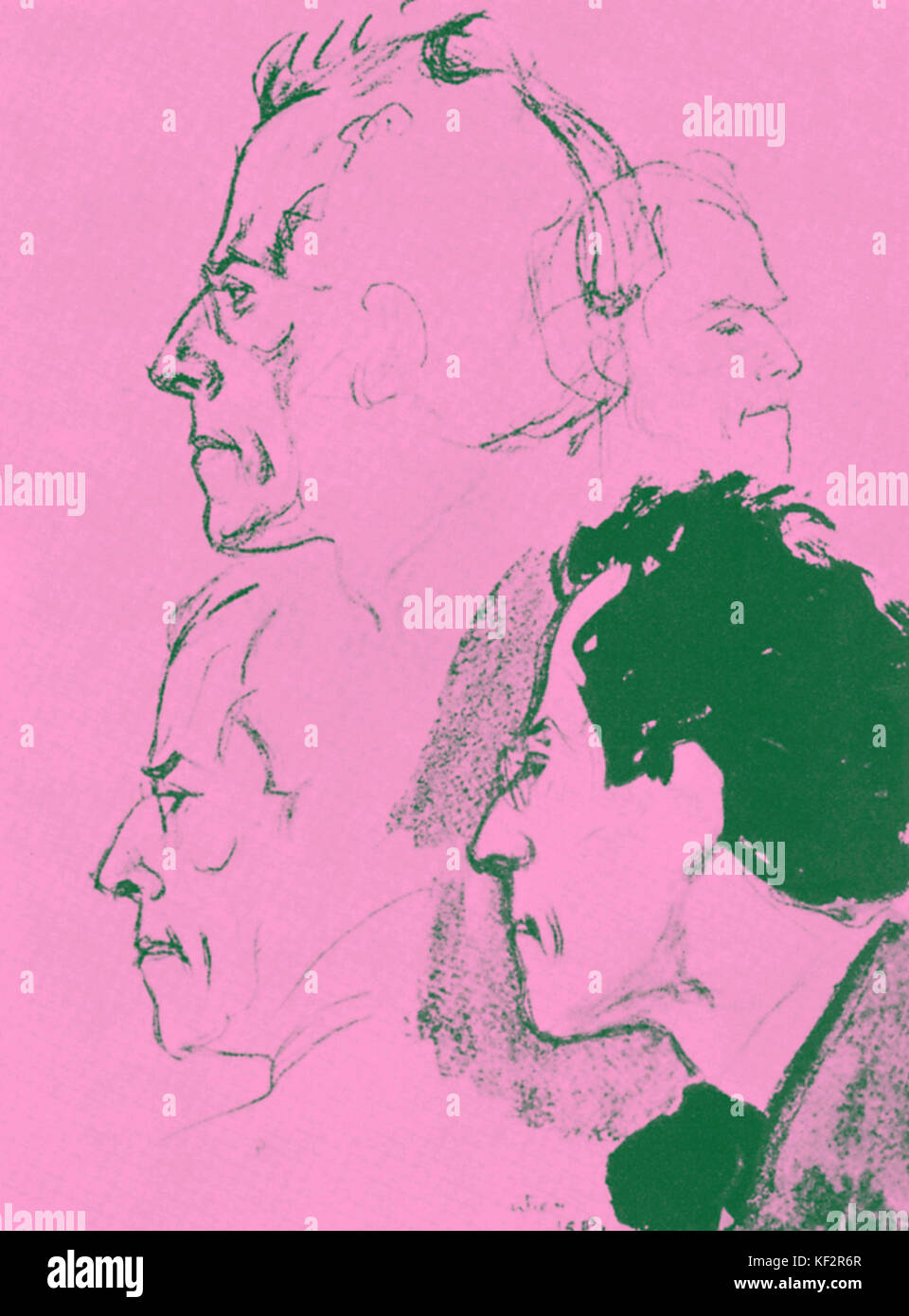 MAHLER, Gustav sketches by Emil Orlik cartoon, caricature. Colourised ...