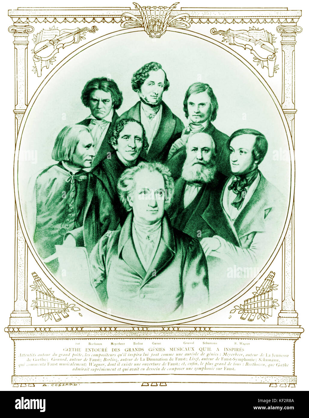 GOETHE, with composers he inspired, Musica, 1906 L-R: Liszt, Beethoven ...