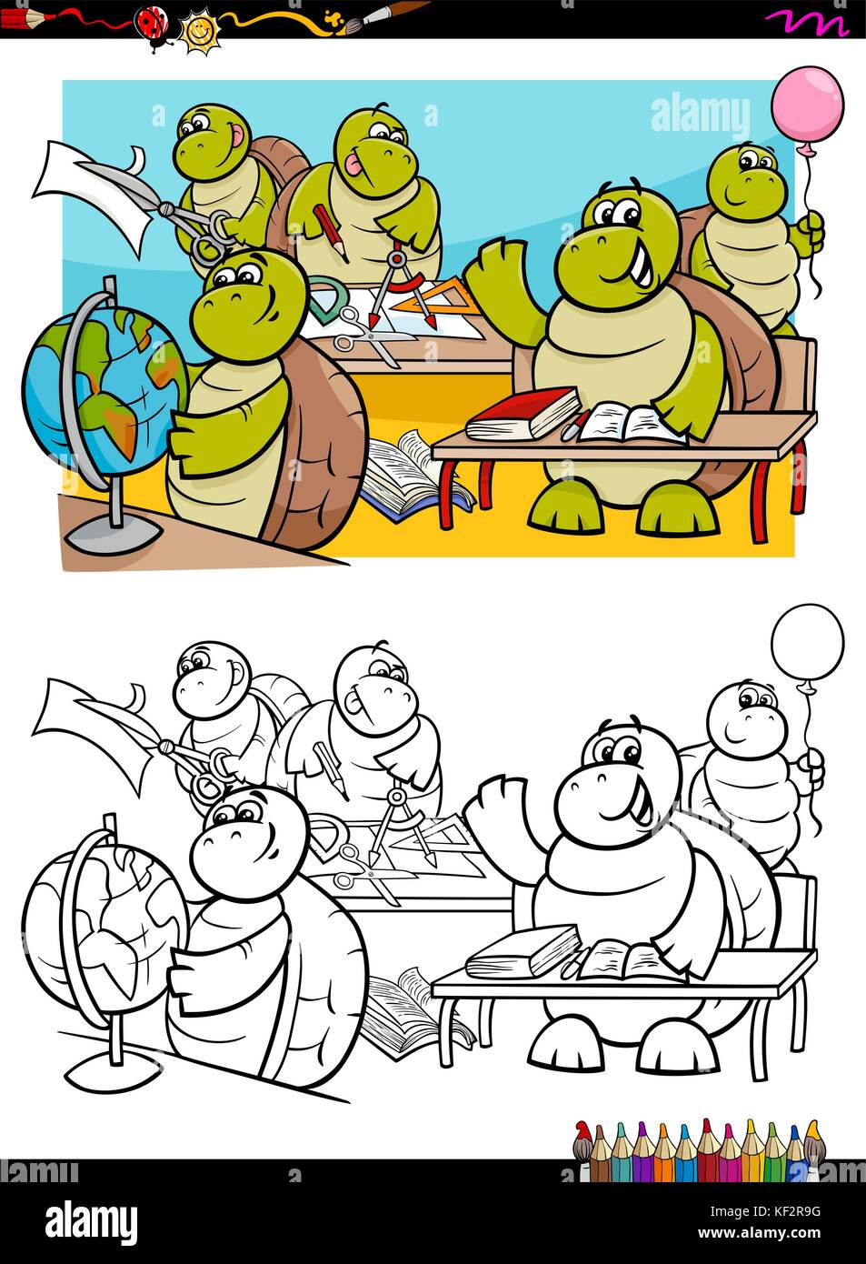 Cartoon Illustration of Turtles Animal Characters in the Classroom at ...