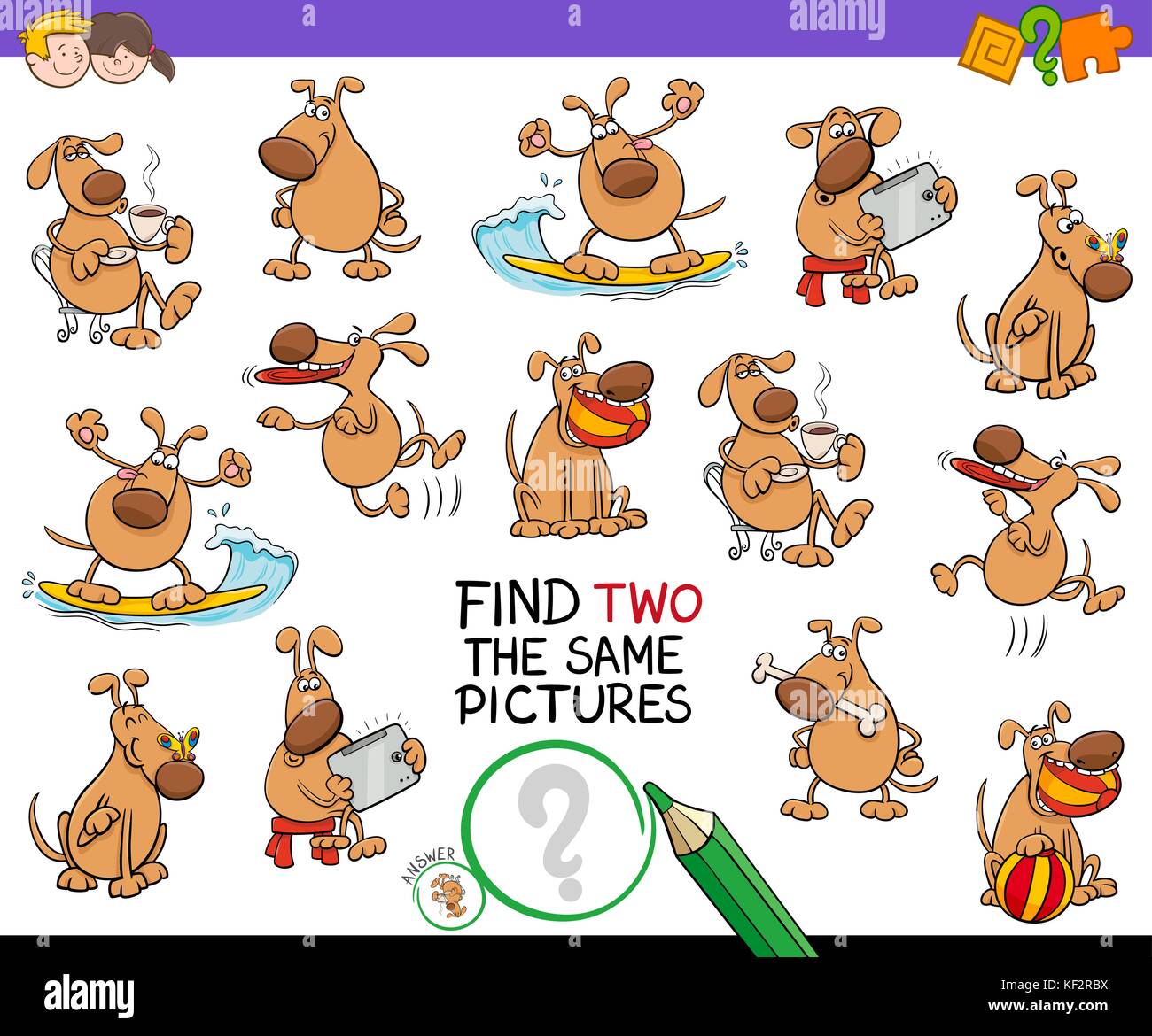 Cartoon Illustration of Finding Two Identical Pictures Educational ...