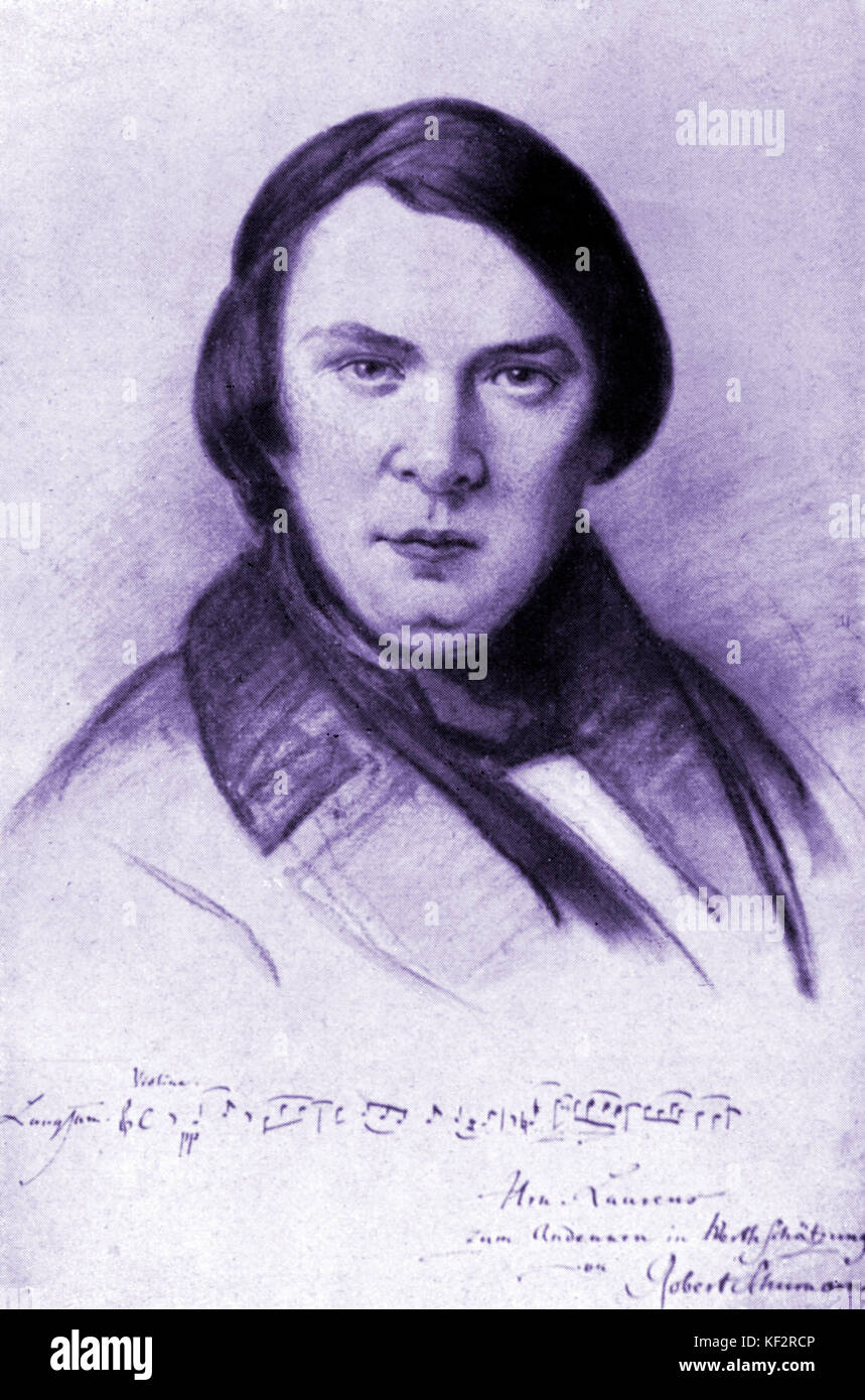 Robert Schumann - portrait of the German composer with musical ...