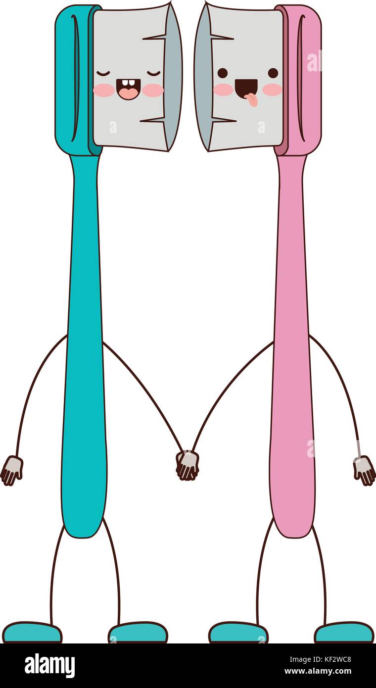 cartoon couple toothbrushes colorful silhouette Stock Vector Image ...