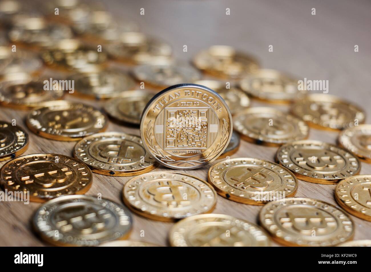 Digital currency physical metal bitcoin coin on the gold money ...