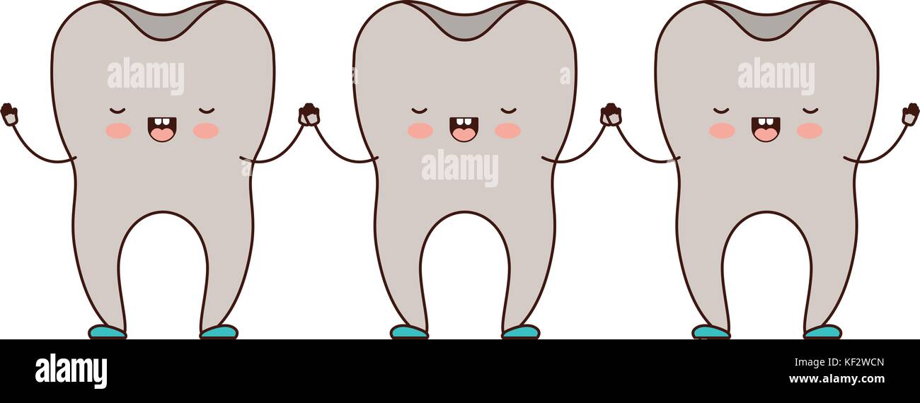 teeth cartoon holding hands in colorful silhouette Stock Vector Image ...