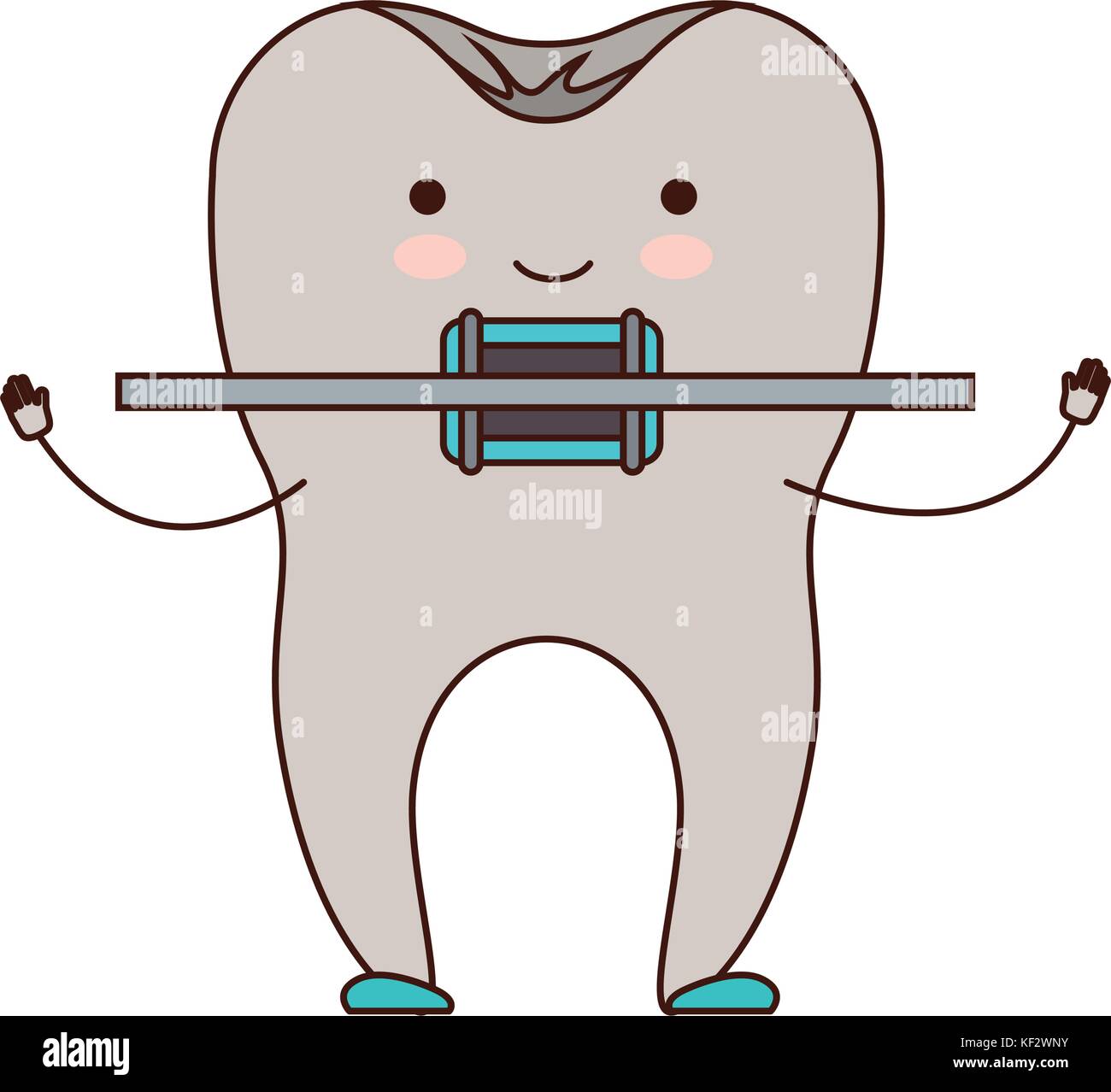 cartoon tooth with root and brace colorful silhouette Stock Vector ...