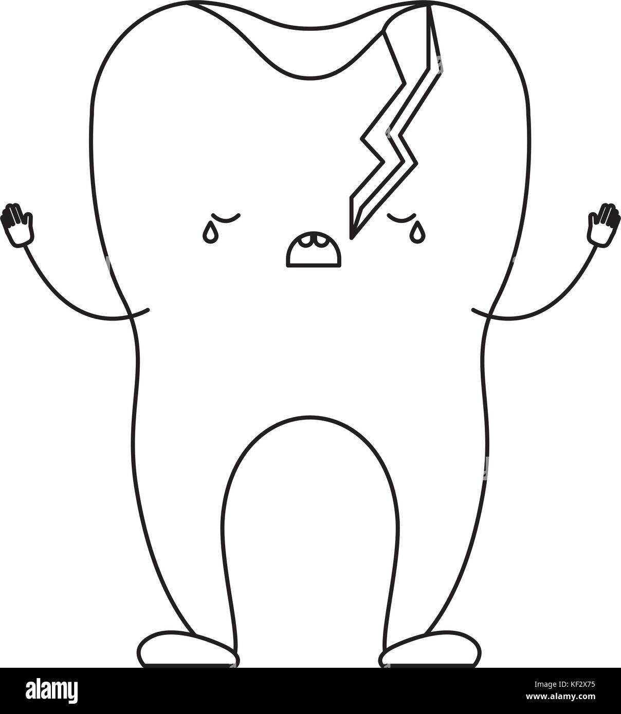 broken tooth cartoon in monochrome silhouette Stock Vector Image & Art ...