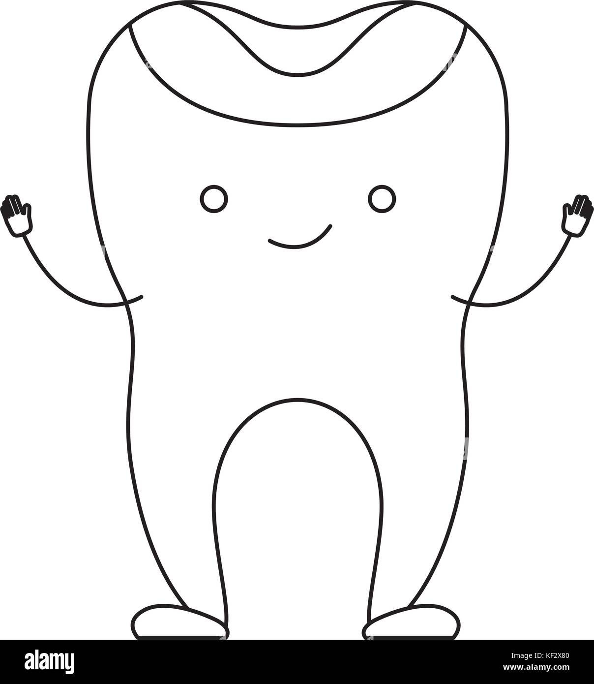 restored tooth cartoon in monochrome silhouette Stock Vector Image ...