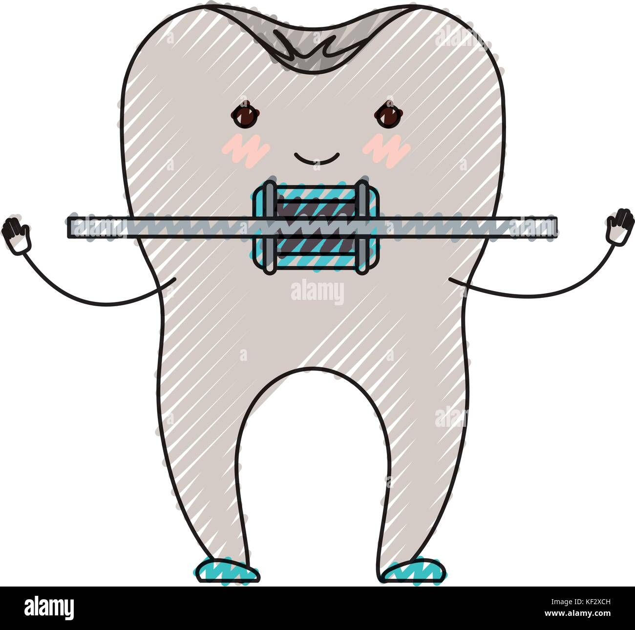 cartoon tooth with root and brace colored crayon silhouette Stock ...