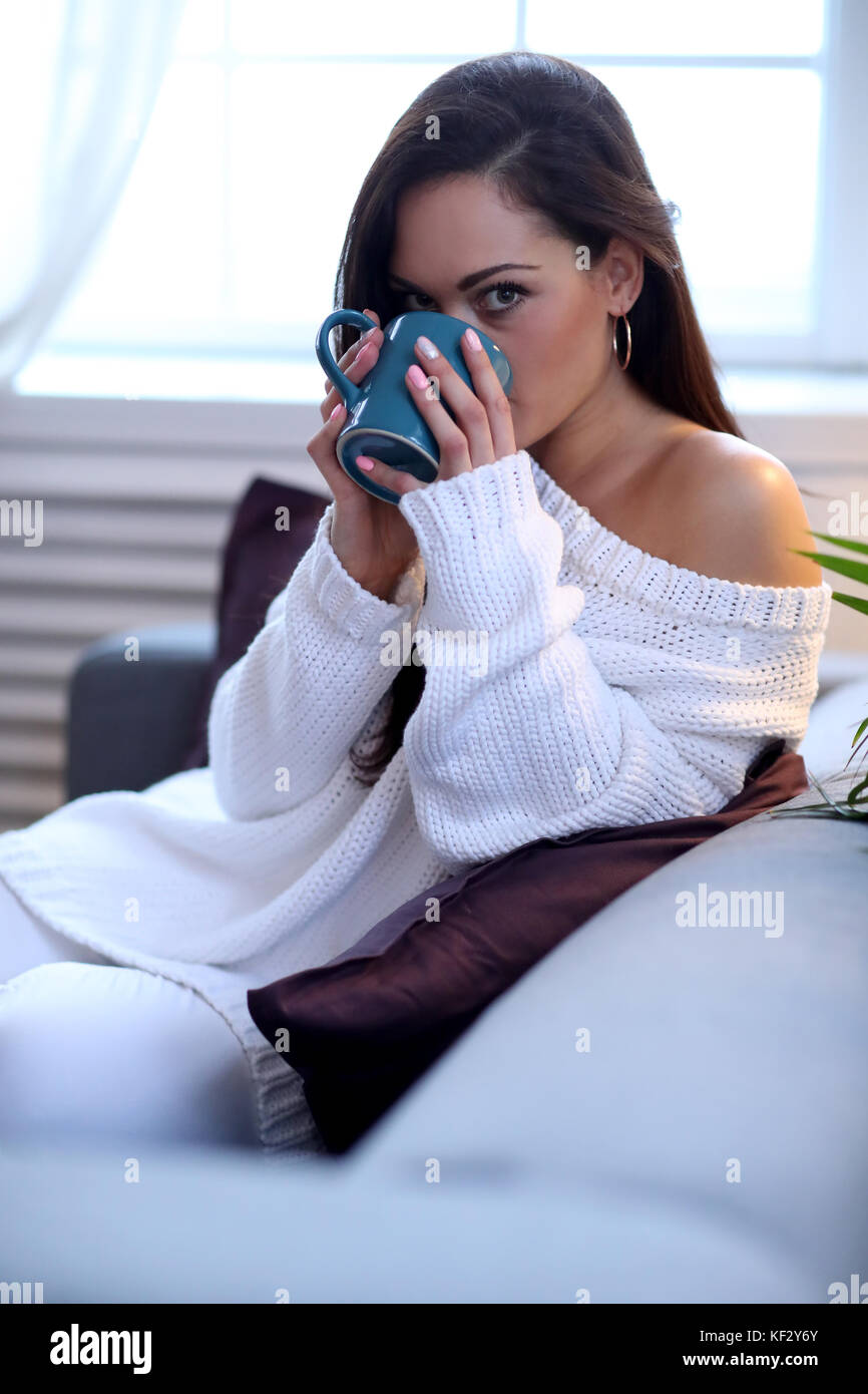 Lifestyle. Beautiful woman at home Stock Photo - Alamy