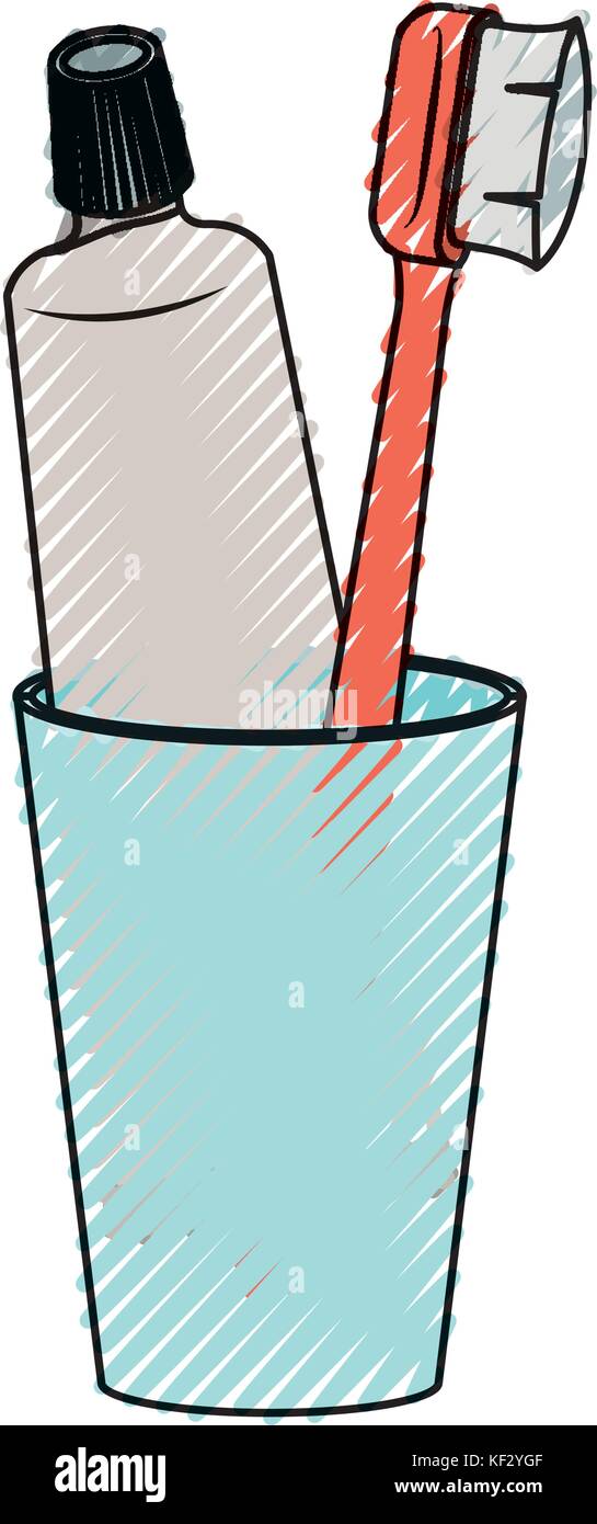 glass with toothpaste and toothbrush colored crayon silhouette Stock ...