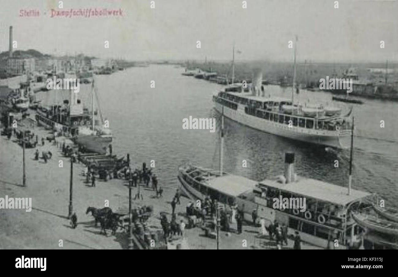 A historical photograph from the port of Szczecin (formerly Stettin) in ...