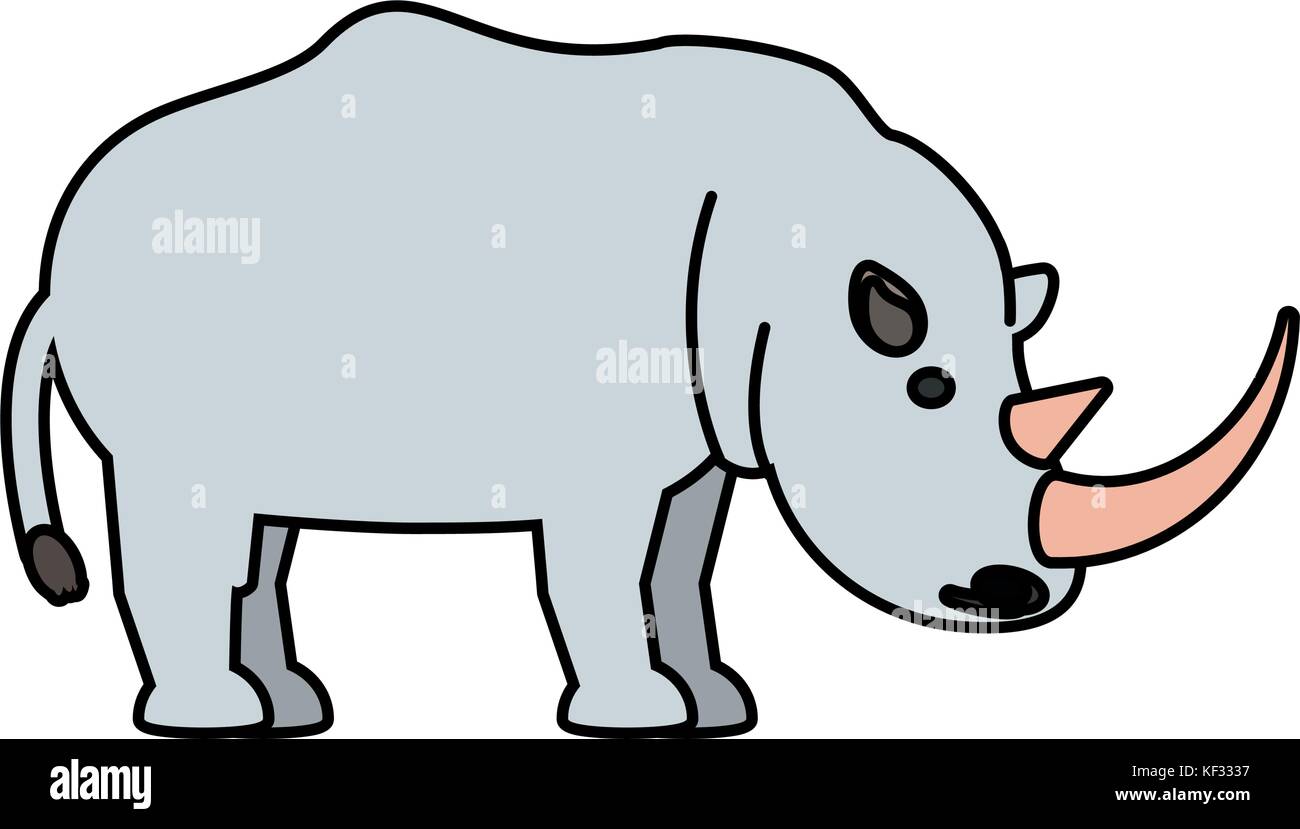 flat line colored rhino over rwhite background vector illustration ...