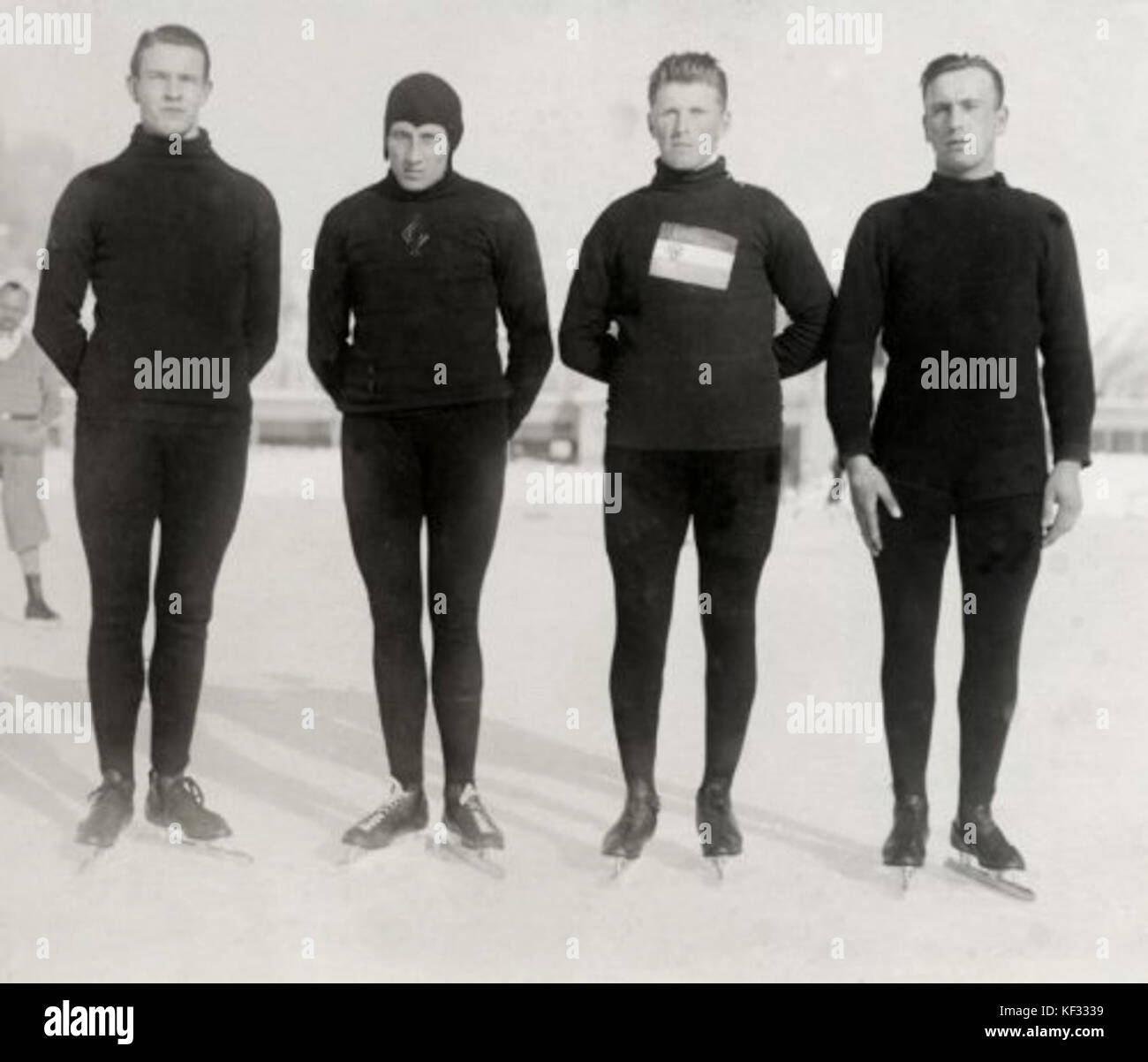 This historical image shows four Dutch ice skaters, possibly in the ...