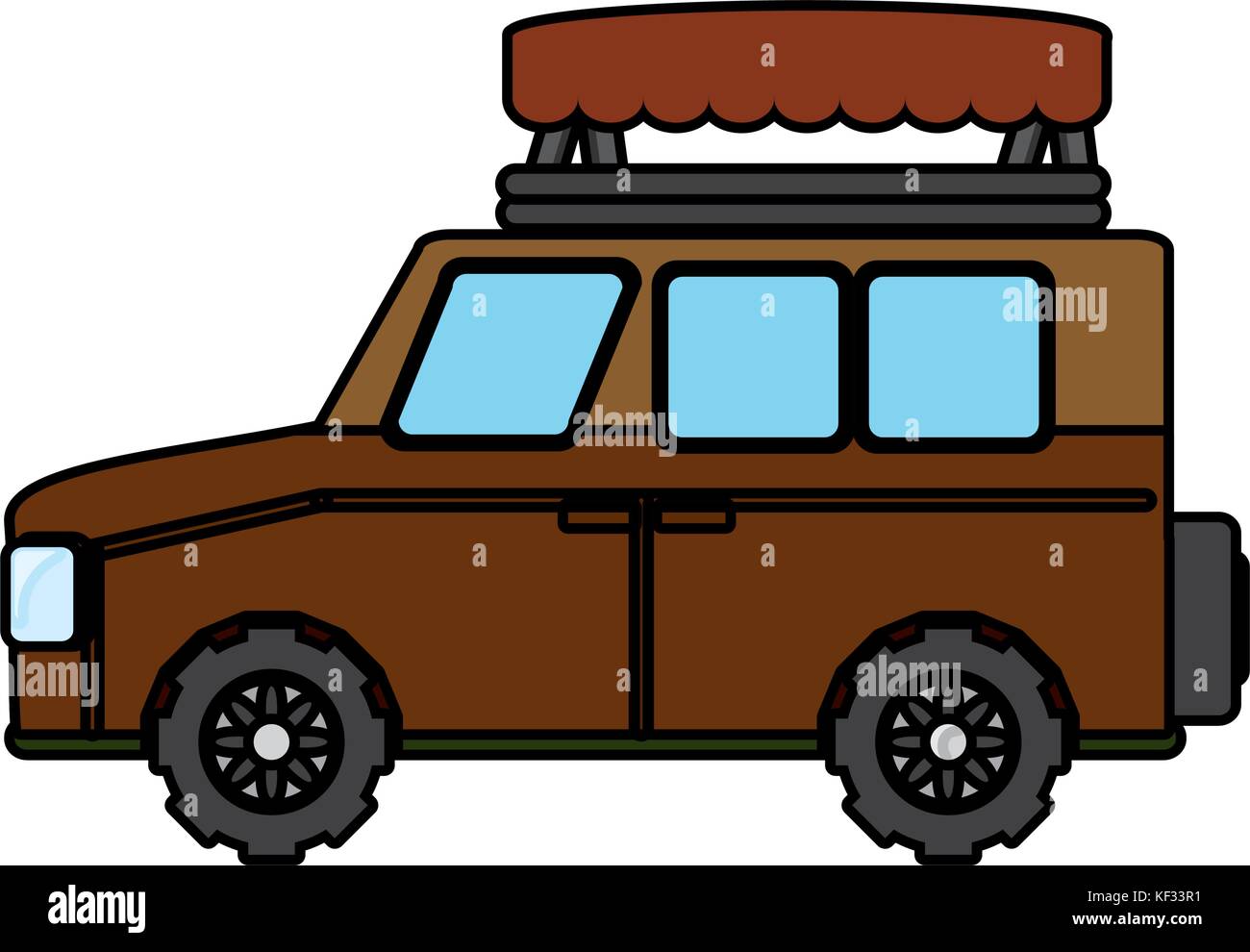flat line colored safari vehicle over white background vector ...