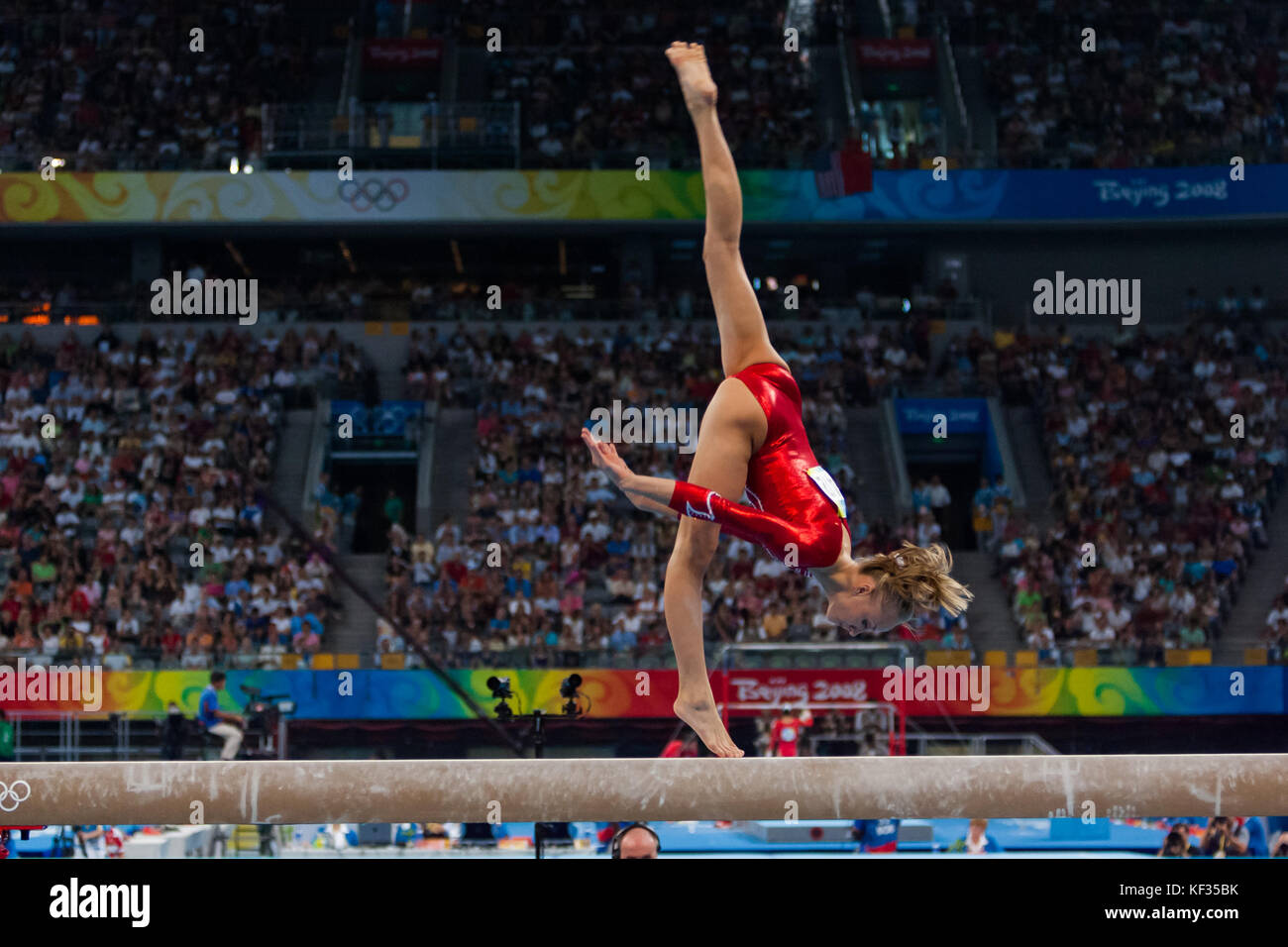 Nastia Liukin (USA) competing on the balance beam in the Women Team ...