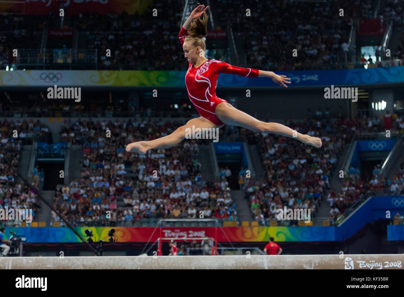 Nastia Liukin (USA) competing on the balance beam in the Women Team ...