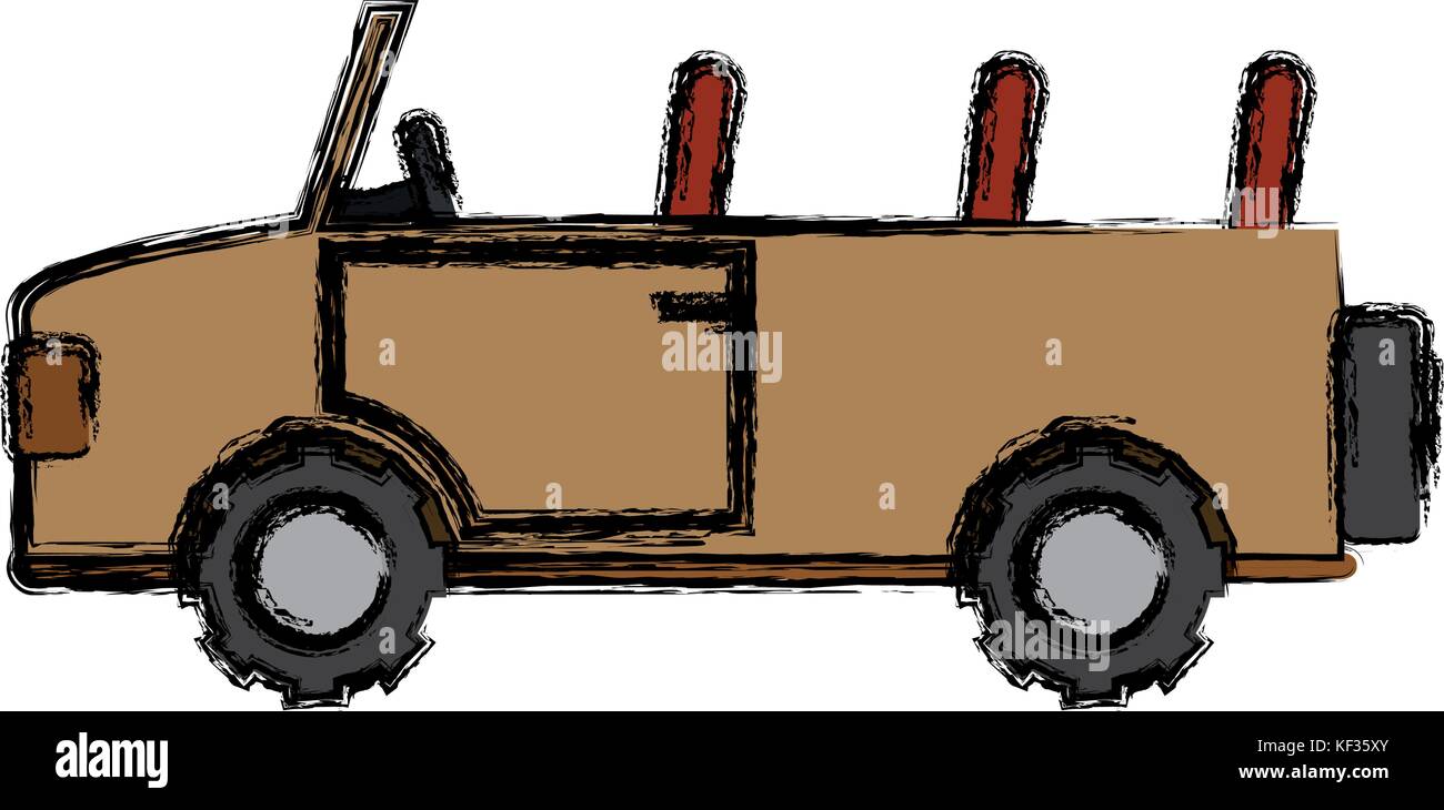 flat line colored safari vehicle over white background vector ...