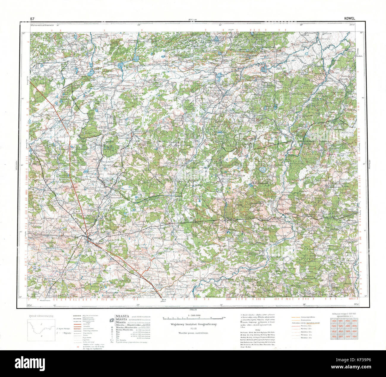 This operational map of Poland, dated 1933, shows the area of Kowel ...