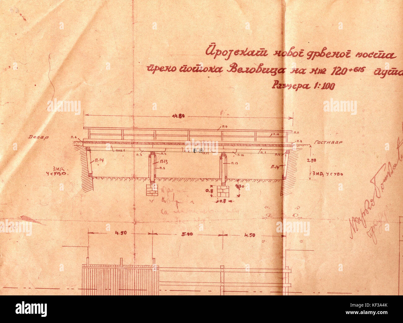 Skica za drven most na Velovica, Gostivar Debar, 1938 Stock Photo - Alamy