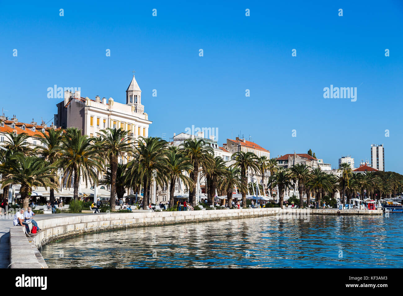 The pretty promenade along the harbour in Split known as the Riva - the ...