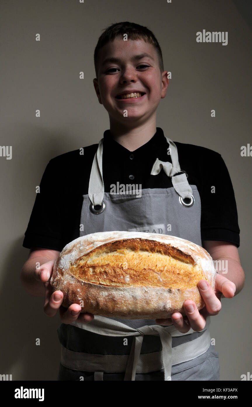 boy with homemade bread Stock Photo - Alamy