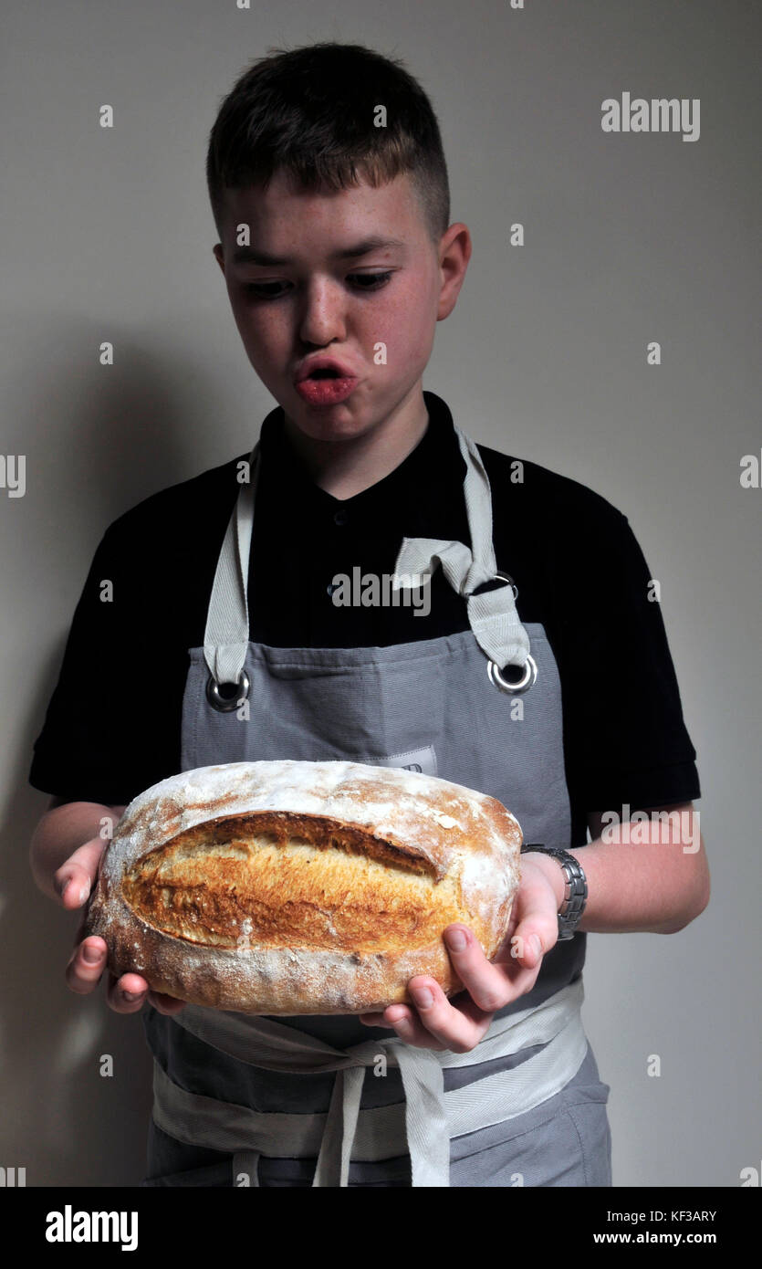 boy with homemade bread Stock Photo - Alamy
