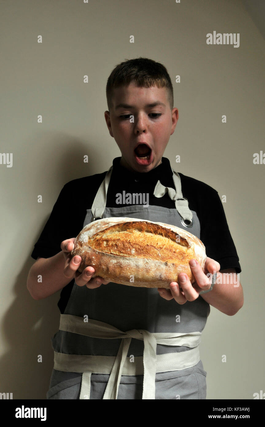 boy with homemade bread Stock Photo - Alamy