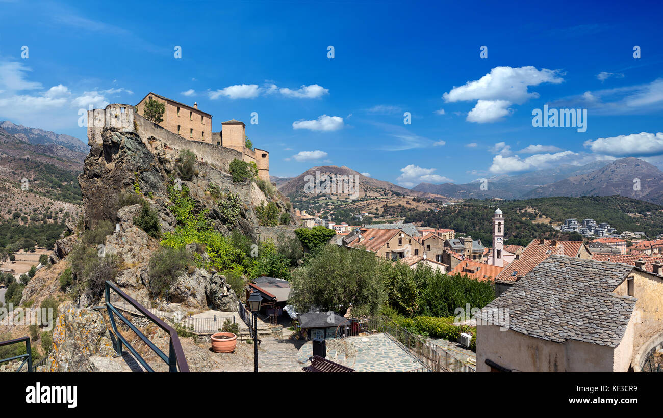 famous citadel and historical city of corte in corsica france on rock ...