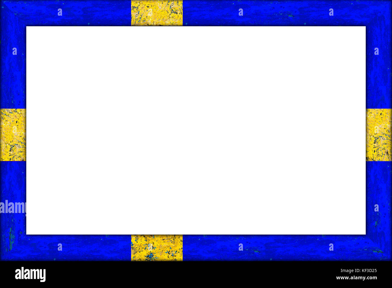 empty wooden picture or blackboard frame in sweden swedish flag design ...
