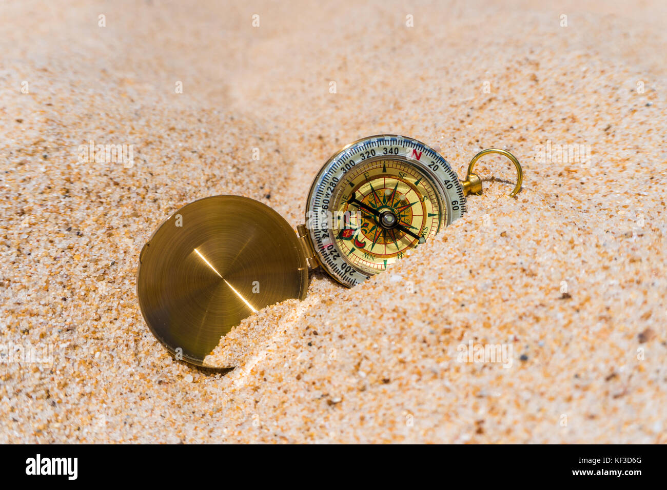 Compass in the sand on the beach Stock Photo - Alamy