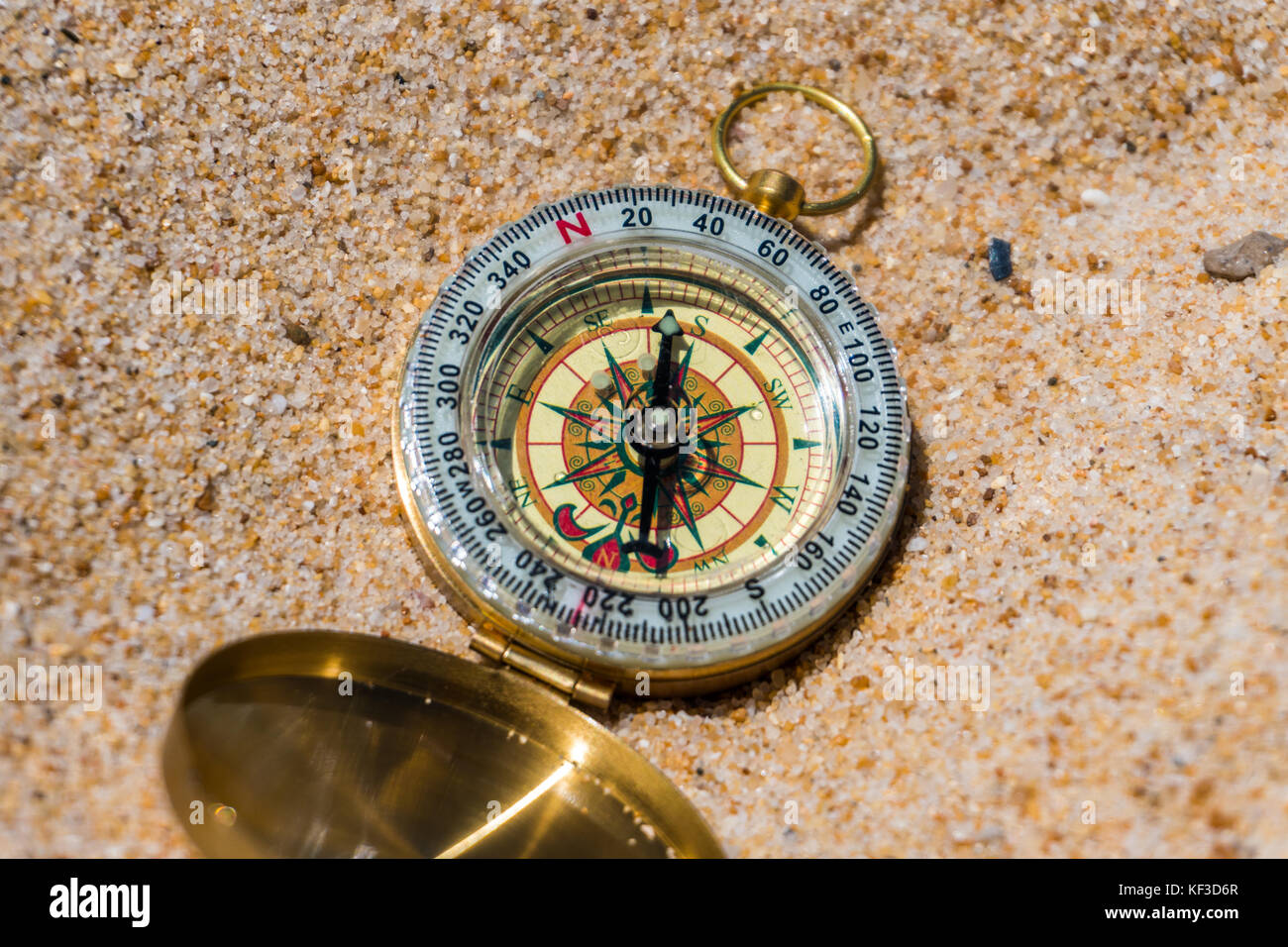 Compass in the sand on the beach Stock Photo - Alamy