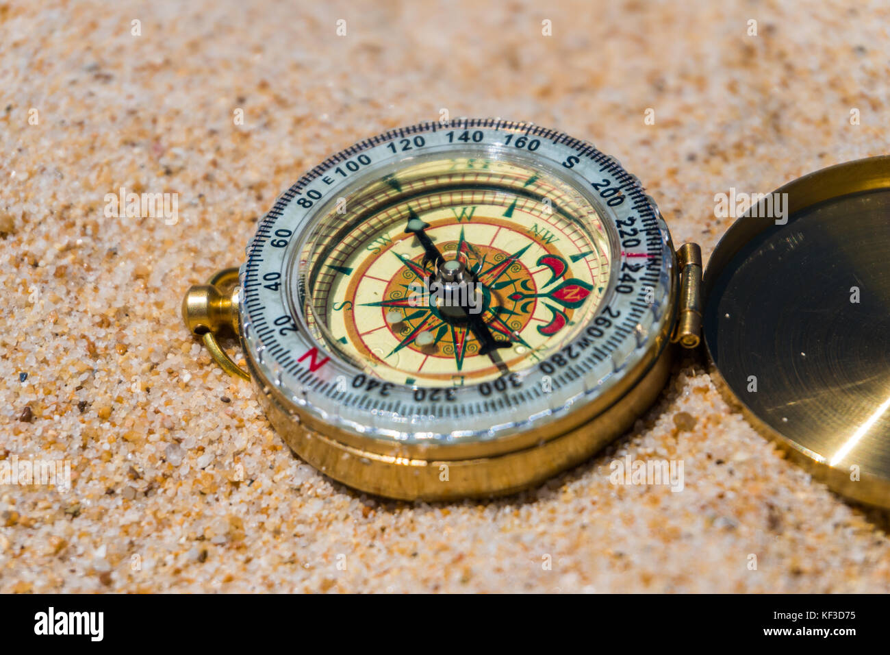 Compass in the sand on the beach Stock Photo - Alamy