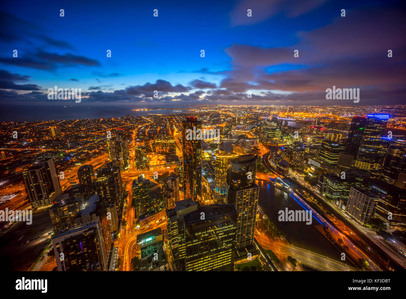 Aerial view of dramatic sunset at Melbourne city skyline Stock Photo ...