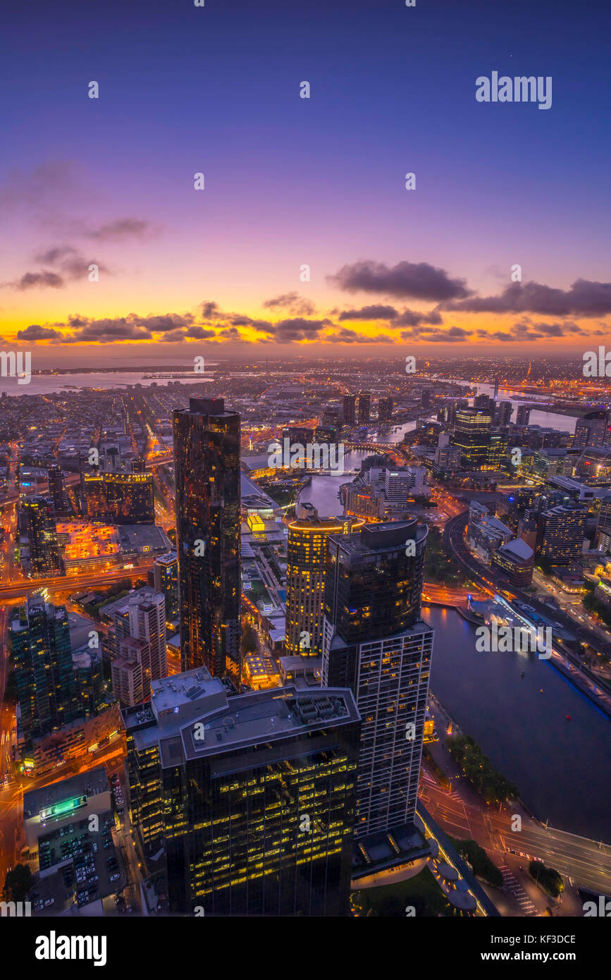 Aerial view of dramatic sunset at Melbourne city skyline Stock Photo ...
