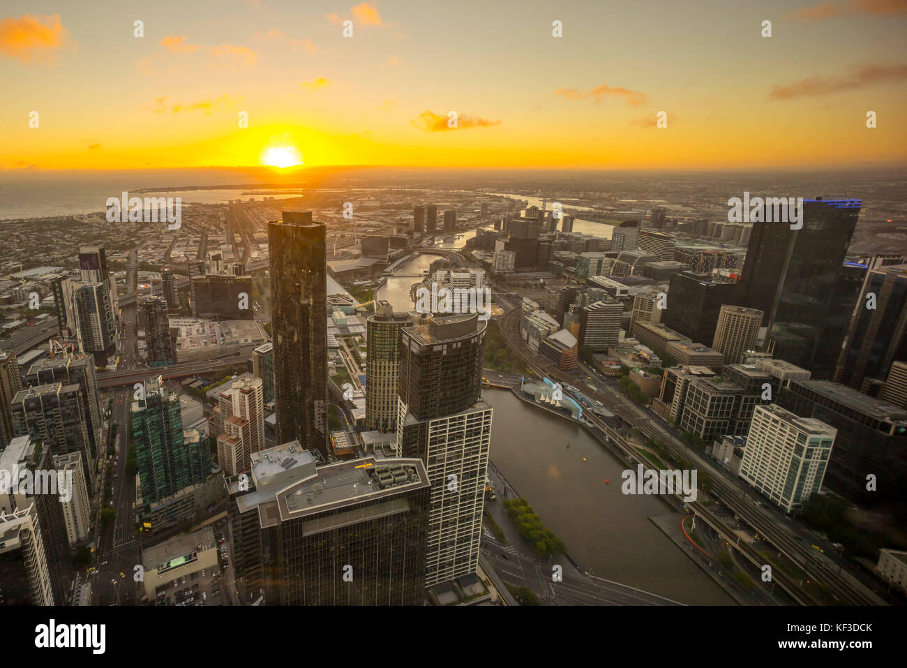 Aerial view of dramatic sunset at Melbourne city skyline Stock Photo ...